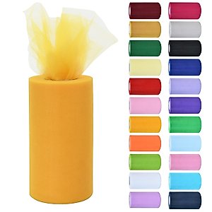 RIBBOOO Gold Yellow Tulle Fabric Rolls 6 Inch by 50 Yards (150 feet) Fabric Spool Tulle Ribbon for DIY Tutu Bow Baby Shower Birthday Party Wedding Decorations Christmas Craft Party Supplies