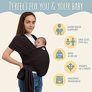 Baby Wrap Carrier - Premium Cotton Blend - Ergonomic Wraps for Toddler, Newborn, Infant, Child - Front, Hip and Kangaroo Holder for Men and Women Black