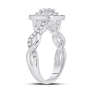 The Diamond Deal 14kt White Gold Round Diamond Halo Bridal Wedding Engagement Ring 7/8 Cttw
