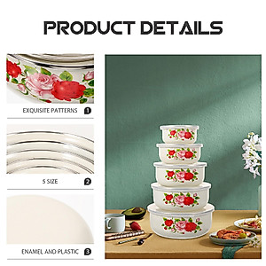 Kichvoe 5Pcs Enamel Bowls with Lids Ice Cream Salads Prepared Bowls Metal Prep Baby Bowls Sugar Candy Nesting Food Storage Food Container Bowl 5 pieces