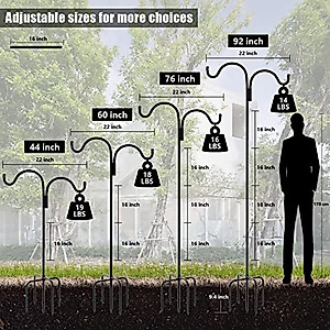 Gtongoko 92 Inch Adjustable Double Shepherd Hook with 5 Prong Base, 5/8 Inch Thick Heavy Duty Bird Feeder Pole for Bird Feeder Lanterns Weddings Decor 1 Pack