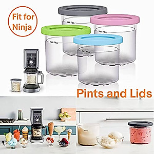 Akmazousa Pints Containers with Lids Ice Cream Pint Containers Replacement for Ninja Creami Pints and Lids 4 Color Lids Ice Cream Storage Containers Bpa-Free & Dishwasher Safe (4 Pack-Pink/Grey/Blue/Green)