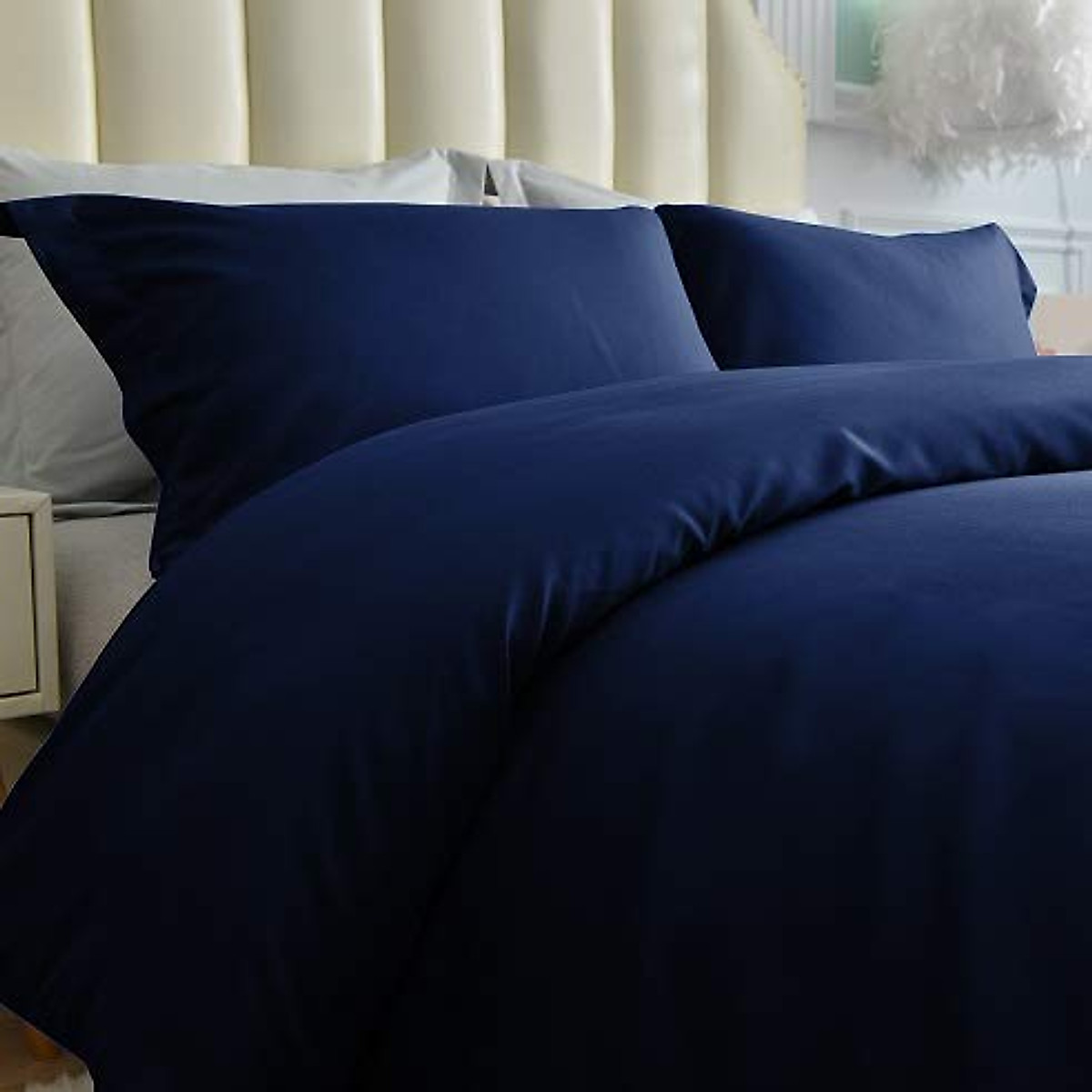 Xtream Fabric 100% Natural Cotton Duvet Set, 1 Duvet Cover with Button Closure, 1 Fitted Sheet 12" Deep Pocket and 2 Pillowcase 800 Thread Count Duvet Cover Set, Duvet Sets King Size Navy Blue