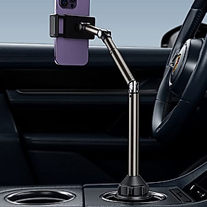 JSAUX Cup Phone Holder for Car Truck with Long Arm, Multi-Adjustable Ultra Stable Cup Holder Phone Mount Cellphone Cradle Compatible with iPhone, Samsung Galaxy, Google Pixel and Other Smart Phones