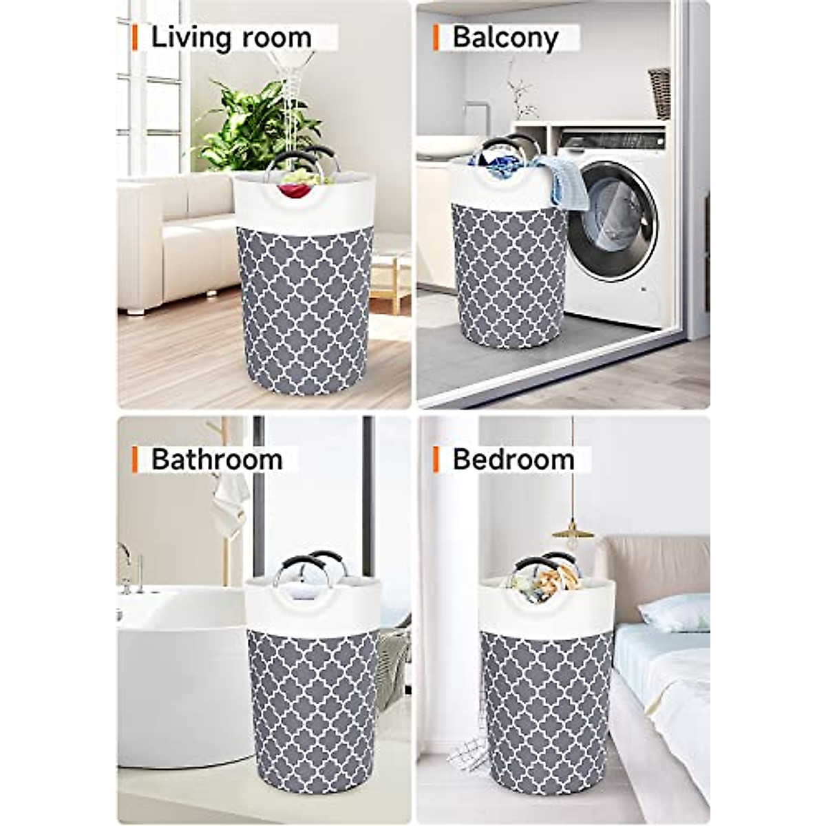 115L Laundry Basket, Laundry Hamper Bag Washing Bin Clothes Bag Collapsible Tall With Handles Waterproof Travel Bathroom College Essentials Storage For College Dorm, Family (Grey)