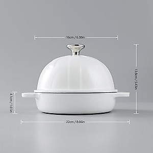 HAWOK Cast Iron Bread Cloche, Dia. 6.3inch/16cm, Sourdough Baking Pan Enameled White