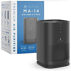Medify Air MA-14 Air Purifier with H13 True HEPA Filter | 200 sq ft Coverage | for Allergens, Wildfire Smoke, Dust, Odors, Pollen, Pet Dander | Quiet 99.7% Removal to 0.1 Microns | Black, 1-Pack