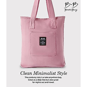 Brook + Bay Corduroy Tote Bag for Women - Boho Bag - Plain Tote Bag with Pockets - Cute Tote Bags Aesthetic - Shoulder Bag
