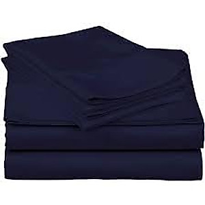 TASHMIA Sheet Set Full Size 54"x 75" x 12" Deep Pocket 100% Egyptian Cotton 600 Thread Count Soft & Silky Sateen Weave Sheets Nevy Blue Solid