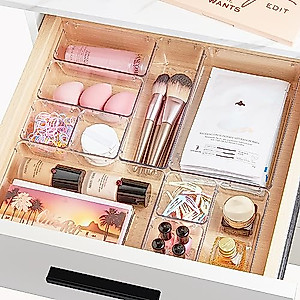 Vtopmart 28 PCS Clear Plastic Drawer Organizers Set, 4-Size Bathroom and Vanity Drawer Organizer Trays, Acrylic Storage Bins for Makeup, Cosmetic, Kitchen Utensils, Tool Organizer for Gadgets