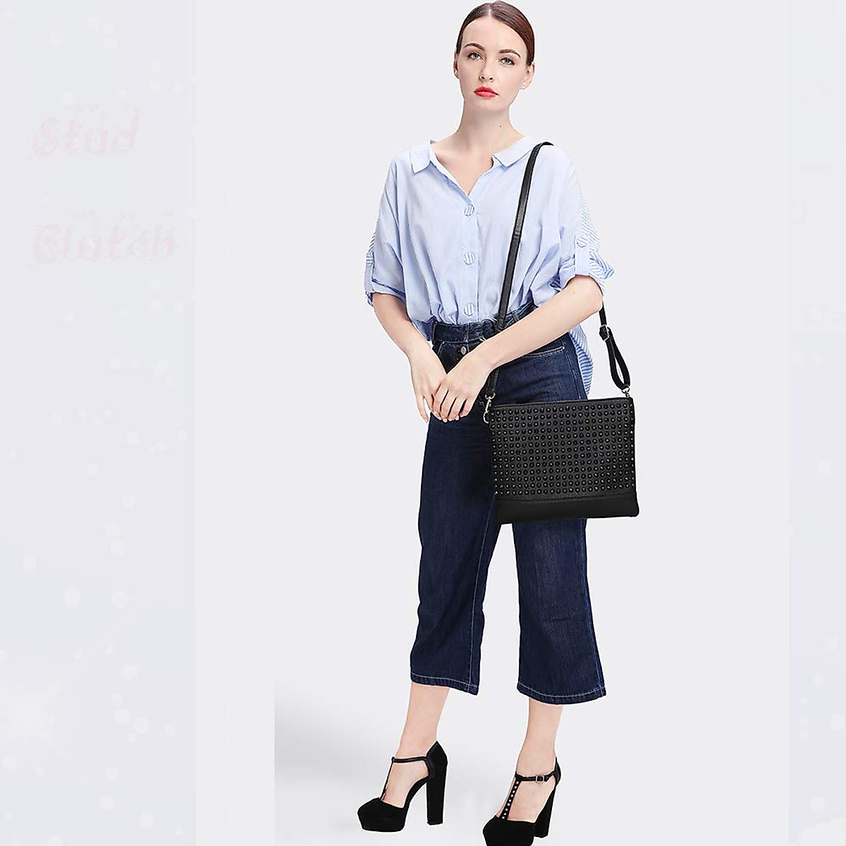 Segater® Women & Men Rivet Clutch Ladies Punk Style Purses Soft Leather Studded Cell Phone Shoulder Bag Crossbody Bag