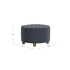HomePop Home Decor | Button Tufted Velvet Round Storage Ottoman | Ottoman with Storage for Living Room & Bedroom, Steel Blue Velvet