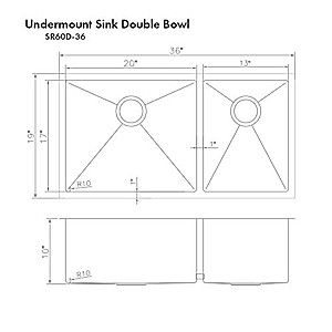 ZLINE 36" Chamonix Undermount Double Bowl Stainless Steel Kitchen Sink with Bottom Grid (SR60D-36)
