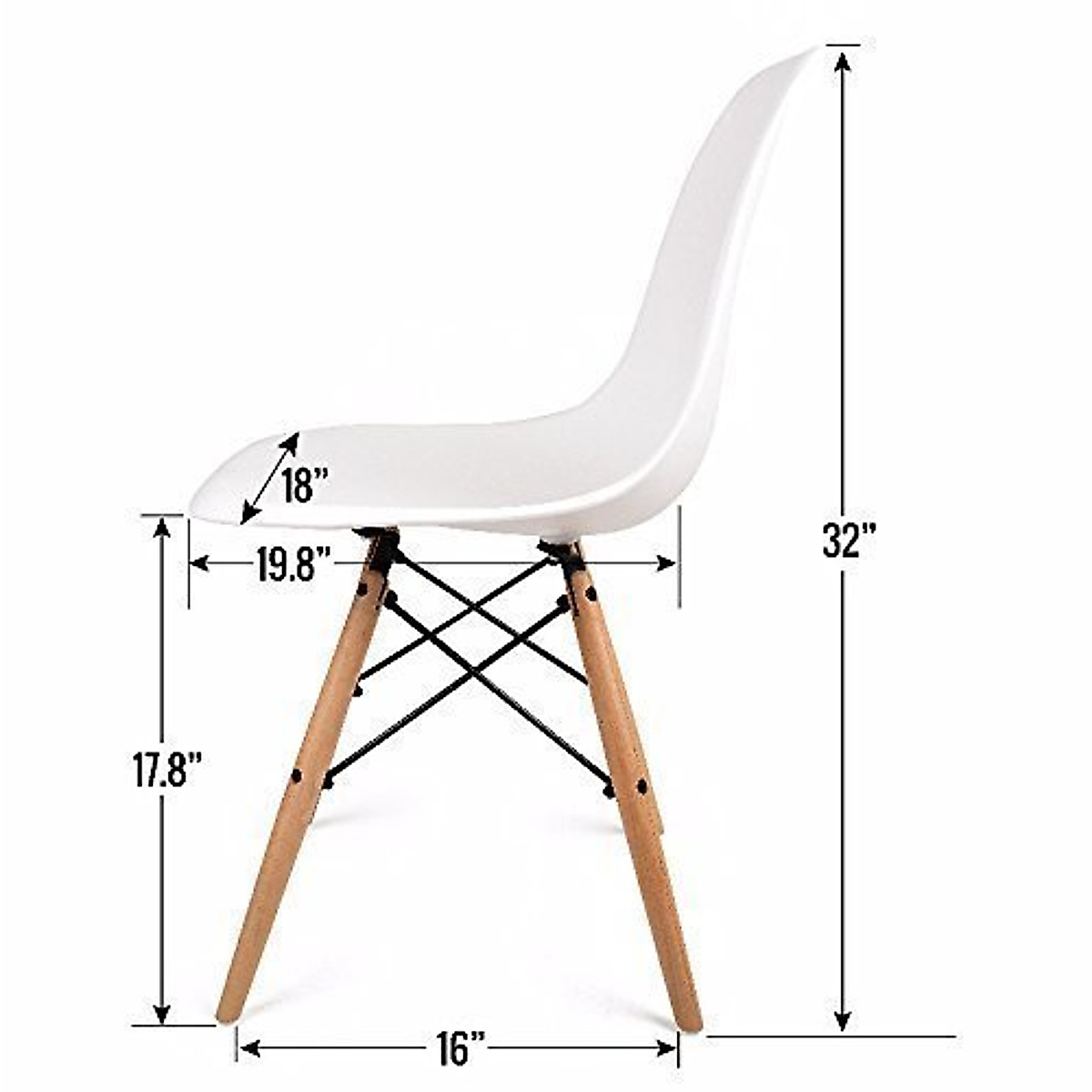 UrbanMod Mid Century Style Easy Assemble’ Modern DSW ErgoFlex ABS Plastic and ‘One Wipe Wonder’ Comfortable White Dining Chairs Meets 5-Star, Set of 2 (Natural)