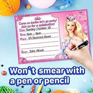 Set of 40 Fashion Doll Girl Pink-Themed Happy Birthday Invitation Cards & Envelopes - Lightweight (240g), Postcard Style Invites for the Perfect Party Pack