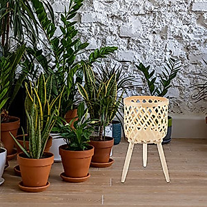 GANAZONO Home Decor Planter Pot Basket with Stand Bamboo Indoor Plant Rack Planter Container Flower Pot Holder Indoor Outdoor Plants Display Shelf for Bonsai Home Office House Plants Indoors Live