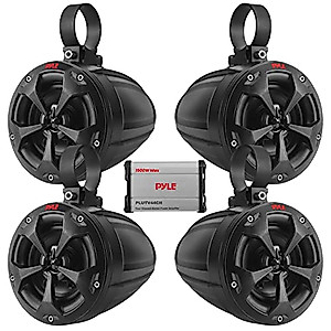 Pyle Waterproof Off-Road Speakers with Amplifier - 4-Inch Marine Grade Speakers for Outdoor Audio - 1500W 4-Channel System - ATV, UTV, Quad, Jeep, Boat Compatible