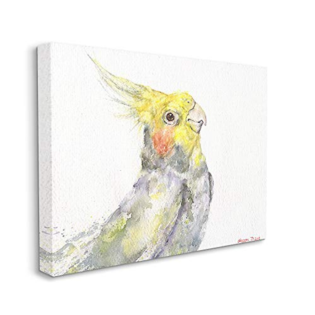 Stupell Industries Cockatiel Bird Portrait Tropical Yellow Grey Pet, Design by George Dyachenko Canvas Wall Art, 24 x 30, White