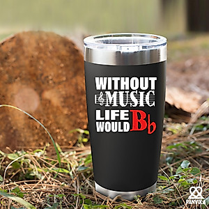 Without Music Life would B Flat Vacuum Insulated Tumbler Music Teacher Gifts Musicians Choir Director Pianist Guitarist Travel Mug With Lid Straw (20 oz)