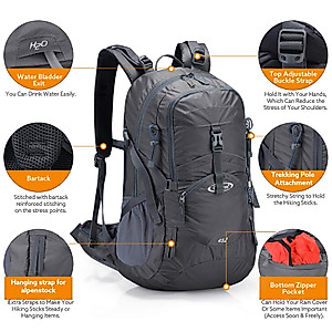 G4Free 45L Hiking Travel Backpack Waterproof with Rain Cover, Outdoor Camping Daypack for Men Women (Dark Grey)