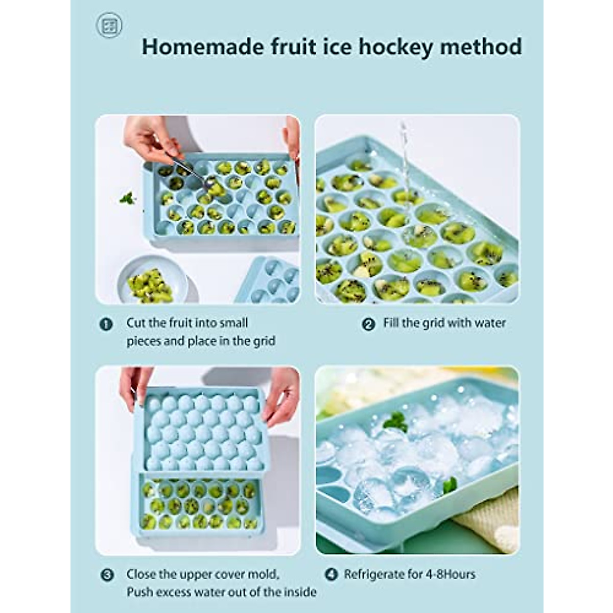 NUOYANG Round Ice Cube Tray with Lid, Ice Ball Maker Mold for Freezer with Container Mini Circle, Ice Cube Tray Making, 33PCS Sphere Ice Chilling Cocktail Whiskey Tea Coffee