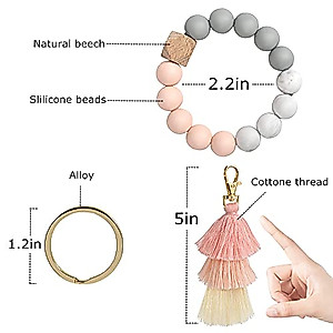 Bisanzoya Silicone Key Ring Bracelet, Car Keychain Beaded Wristlet Tassel for Women