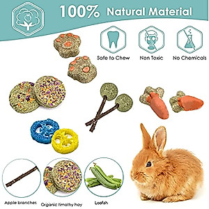 Kunze Land Rabbit Toys, 12 Pcs Timothy Hay Balls Rabbit Chew Toys, Guinea Pig Toys for Grinding Teeth Promote Gastrointestinal Health, Natural Wood Apple Sticks Hamster Hideout