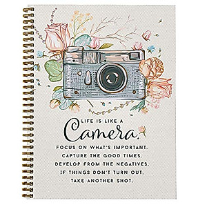 Softcover Camera 8.5" x 11" Motivational Spiral Notebook/Journal, 120 College Ruled Pages, Durable Gloss Laminated Cover, Gold Wire-o Spiral. Made in the USA