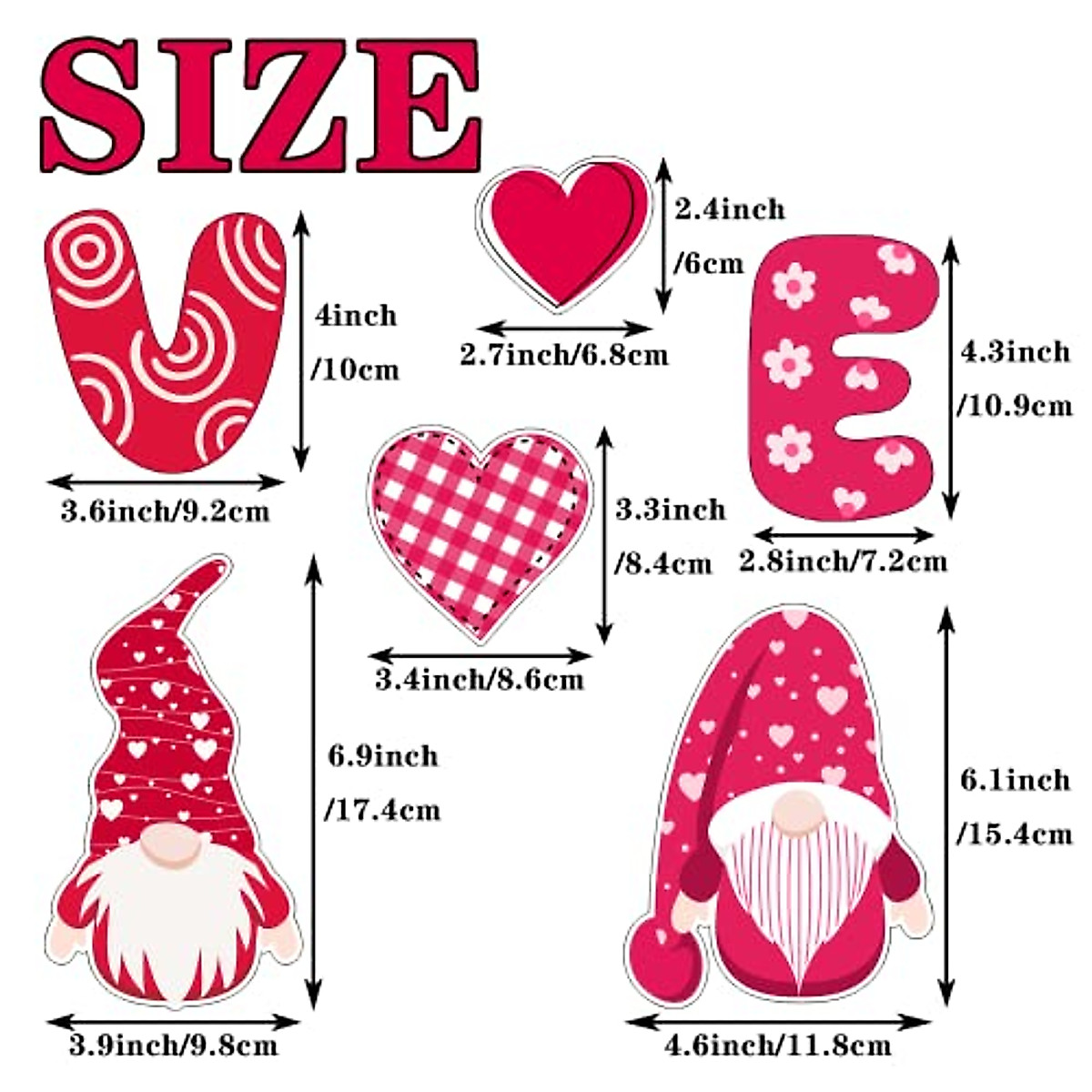 NBjiuyin 48 Pieces Valentine's Day Lovely Gnome Cutouts with Glue Point Dots Cartoon Assorted Lovely Accents Cutouts for Bulletin Board Classroom Decoration Mother's Day Party Supplies (Valentine)