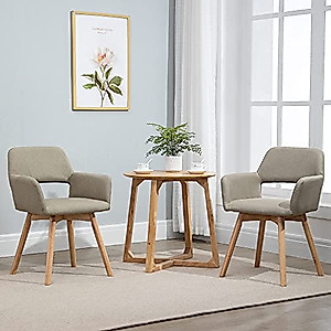 HOMCOM Dining Chairs Set of 2 Home Modern Accent Armchair for Bedroom Living Room with Fabric Surface and Solid Wood Legs, Taupe