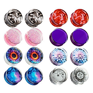 TBOSEN 16PCS Set Mixed Acrylic Ear Gauges Plugs and Tunnels Ears Gauges Piercing Expander Stretchers Gift 0g-1" in 8mm-25mm