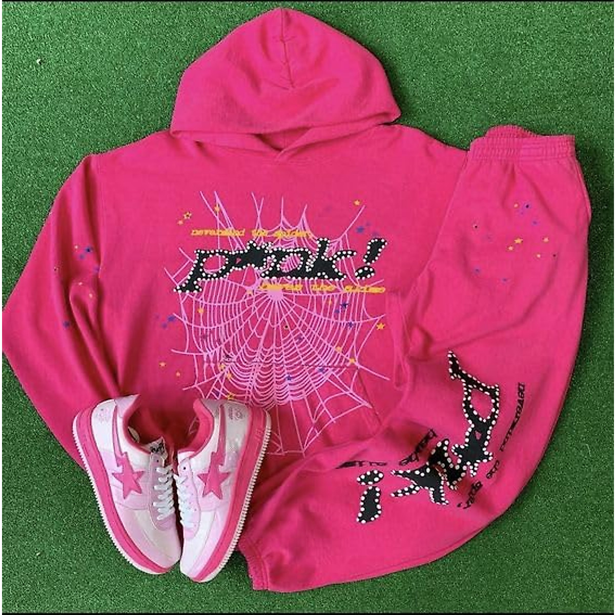 KOSUSANILL Unisex Spider 555 Web Graphic Hoodie Gothic Cotton Pullover Sweatshirt for Men Women Y2K Designer Oversized Outfits (Rose, S)