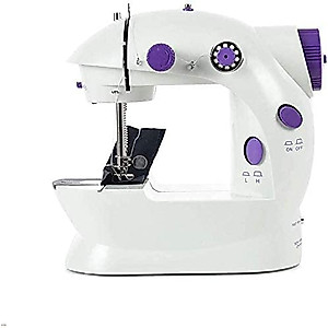 Mini Sewing Machine Upgraded Portable Two Threads Double Speed Double Switches Household Kids Beginners Travel Automatic Sewing Machine (White and Blue)
