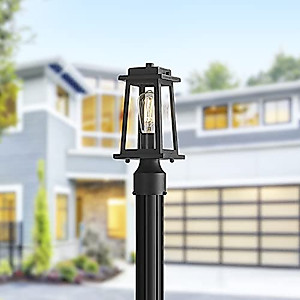 Maleoi Outdoor Post Lights with Pier Mount Base, Porch Post Lighting Fixture, Outdoor Post Lantern, Porch Pillar Lights for Yard, Garden, Patio, Pathway (Black, 1 Pack)