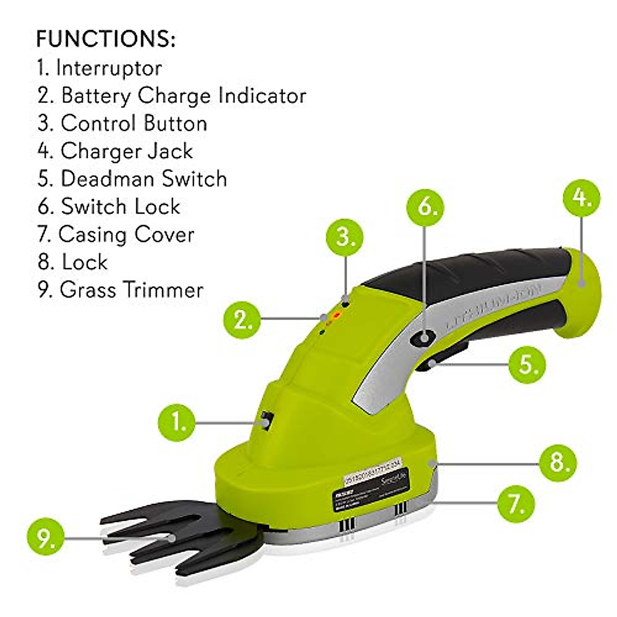 SereneLife PSLTLL1812 Cordless Handheld Shears-Electrical Hand Held Hedge Trimmer Weed Or Grass Clippers with 3.6V Rechargeable Battery, Metal Blades, for Lawn Yd Gardening Use, Yellow