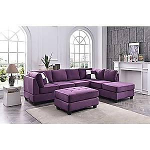 HomeStock Elegant Escape L-Shape Sectional Sofa with Button-Tufting, Removable Backs and Pocketed Coil Seating, Track Arm Style, Living Room Sectional Couch -111" D x 78" W x 34" H Purple