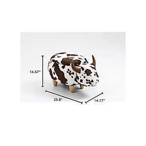 Home 2 Office Cow Ottoman for Kids' Bedroom, Playroom, Nursery, and Living Room, Animal Ottoman with Storage, Footstool for Kids, Brown Cow Print