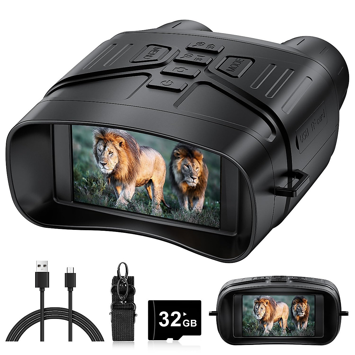 Night Vision Goggles - 4K Night Vision Binoculars with 5000mAh Rechargeable Battery, 32GB TF Card can Save Photo and Video, 3'' HD Screen for Camping & Security, Black