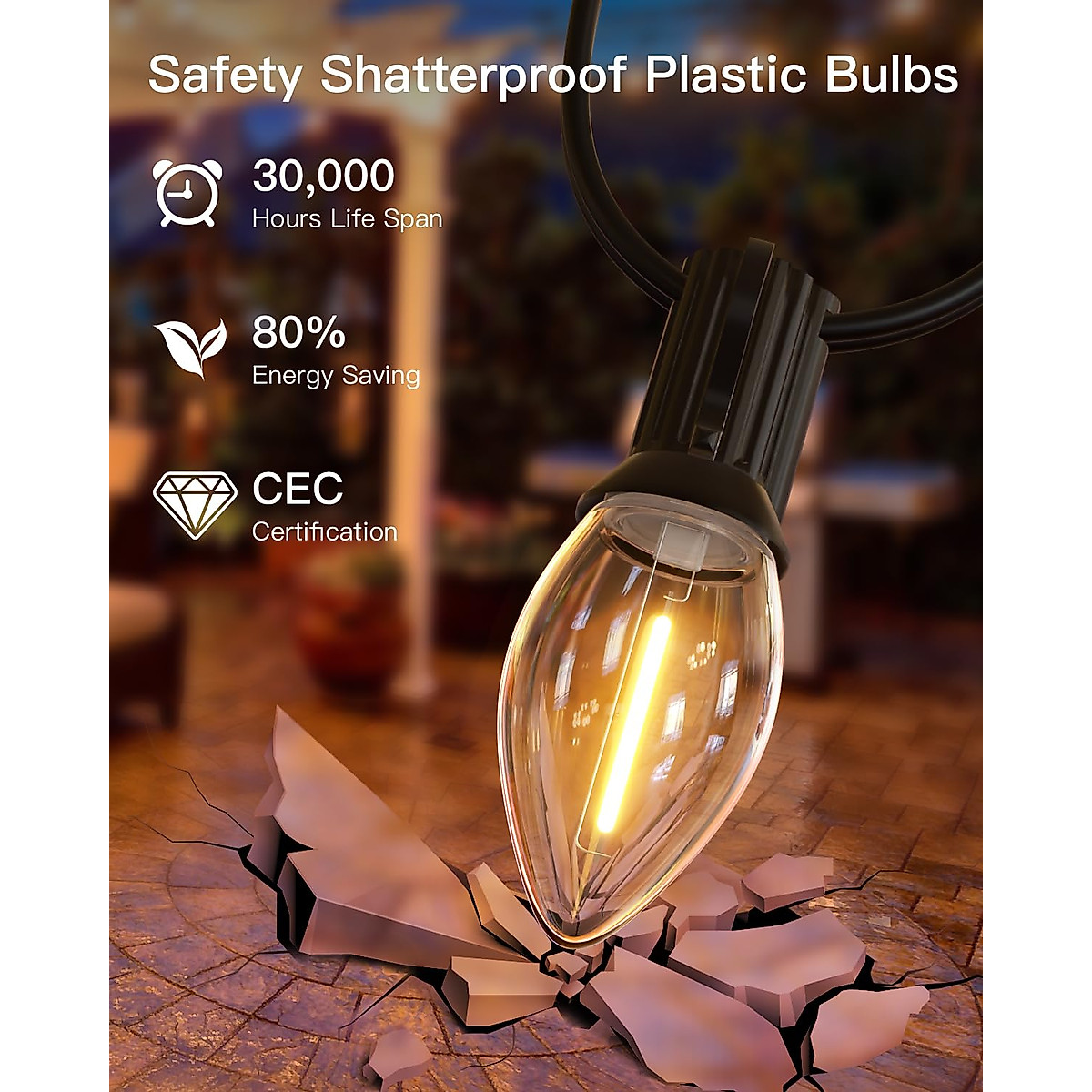 GLUROO LED Night Light Bulbs, C7 E12 Candelabra LED Light Bulbs, Clear Vintage Replacement Bulbs for Outdoor String Lights, 4W 5W 6W 7W Incandescent Bulb Equivalent, Warm White 2200K, 10 Pack