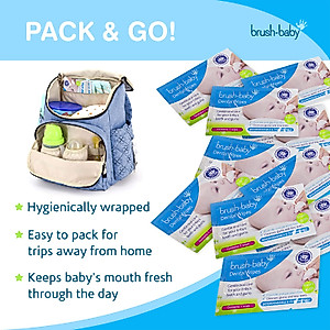 Brush Baby Teething Relief Dental Wipes for Ages 0-Toddler - Naturally Eliminate Teething Pain, Prevent Tooth Decay and Sour Milk Breath - 28 Finger Wipes