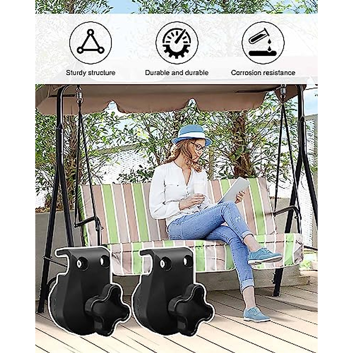 2 Pcs Garden Swing Plastic Fittings, Swing Frame Plastic Fitting to Attach Canopy Frame to Swing Frame, Match Diameter 20-23mm Swing Chair Frame Interface