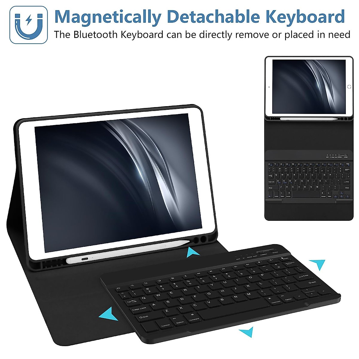 Keyboard Case for iPad 10.2" 9th Generation 2021/ 8th Gen 2020 Case for iPad 10.2 7th 2019, Wireless Bluetooth Keyboard for iPad Air 3 (3rd Gen)/iPad Pro 10.5"/iPad 10.2” Case with Pencil Holder