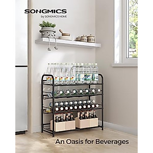 SONGMICS Stackable Shoe Rack, 4 Tier Metal Shoes Rack Storage Shelf, Holds up to 20 Pairs Shoes, Adjustable Slanted Shelves Shoe Tower Organizer for Closet Entryway Small Spaces, Black