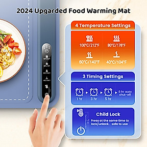 Food Warming Mat Electric Warming Tray Silicone with Full Surface Heating 4 Temperature Timming Settings and Child-Lock, Foldable Portable Food Warmers for Parties Buffet Gatherings Countertop