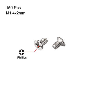 uxcell M1.4 x 2mm Phillips Screw Fastener Silver Tone for Laptop PC TV Fan Switch 150pcs