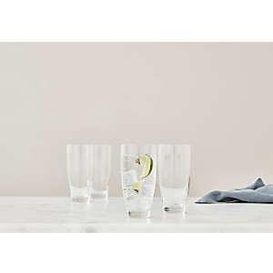 Nambe Vie Highball Glasses | 16 Ounce Tall Cocktail Glasses for Drinking Water, Juice, and Other Beverages | Set of 4 Clear Glasses | Designed by Neil Cohen