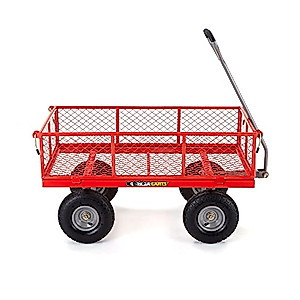 Gorilla Carts 800 Pound Capacity Heavy Duty Steel Mesh Versatile Utility Wagon Cart with Easy Grip Handle for Outdoor Hauling, Red