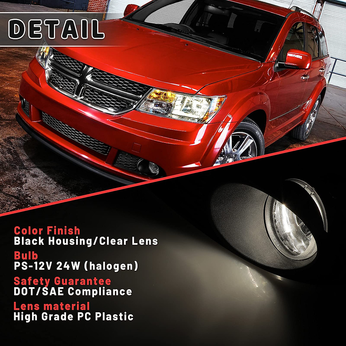 AUTOWIKI Fog Lamp Lights Assemblies For 2010 2011 2012 2013 2014 2015 2016 2017 2018 2019 2020 Dodge Journey 1 Pair