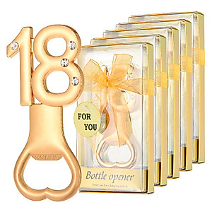 24Pcs Golden 18 Bottle Openers for 18th Birthday Party Favors Rhinestones Decorations for Wedding Anniversary Gifst Souvenrs or Keepsaks for Guests