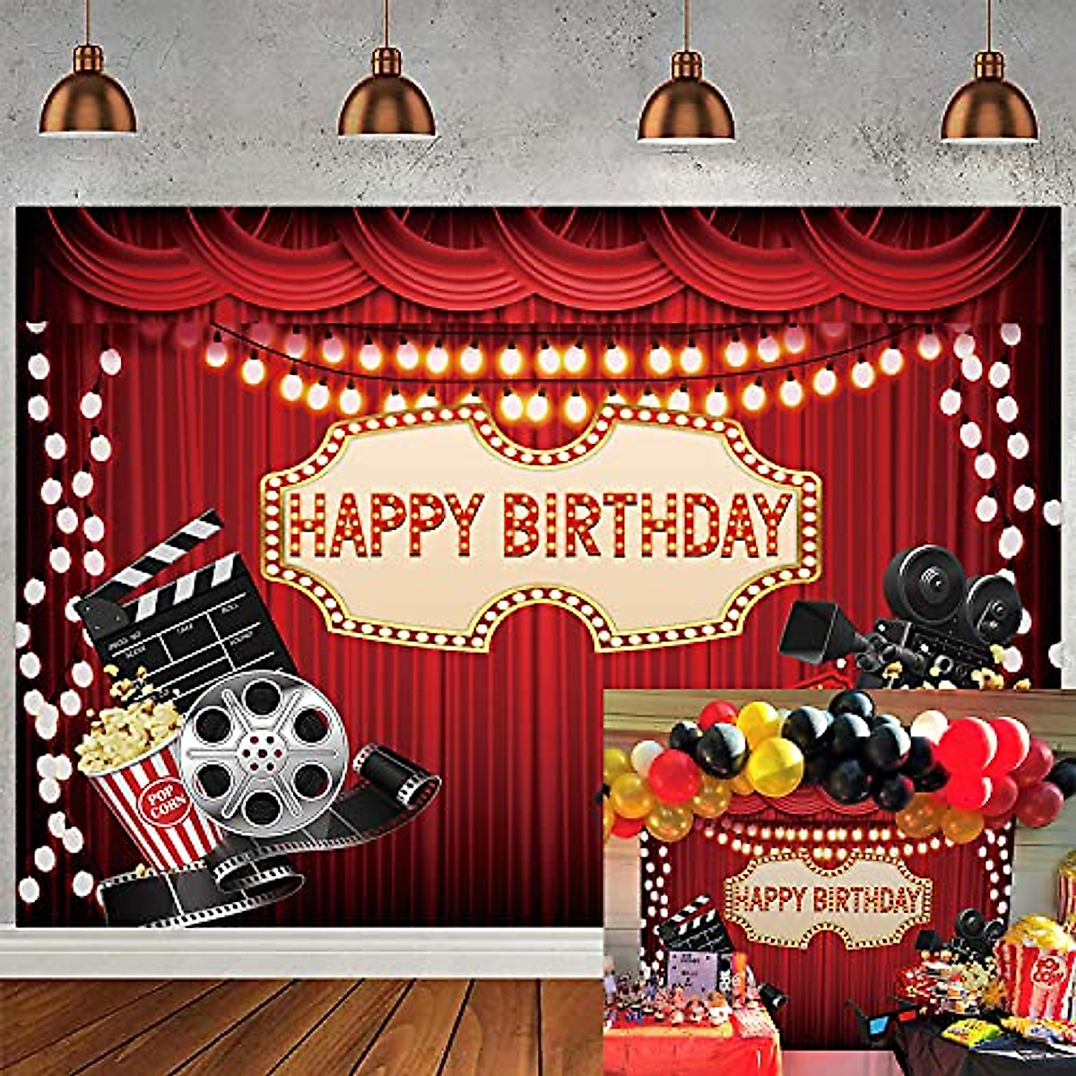 Movie Night Backdrop Red Carpet Movie Theme Birthday Party Background Children Star Movie Theme Party Photography Decoration Photo Shoot Props 7x5FT